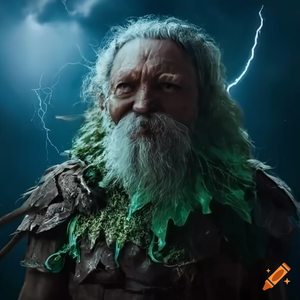 Portrait of an intense old man with seaweed armor on Craiyon