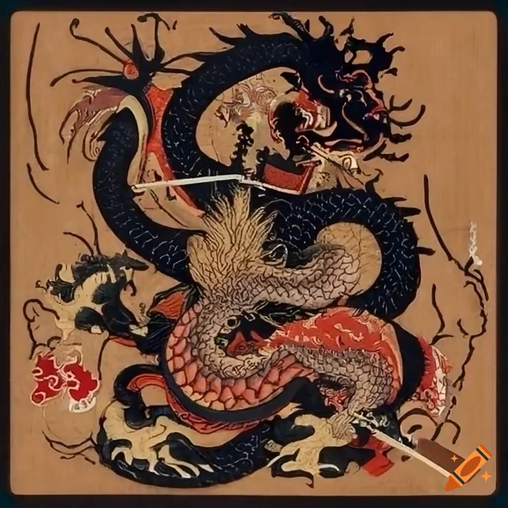 Logotype of a samurai slaying a dragon on Craiyon