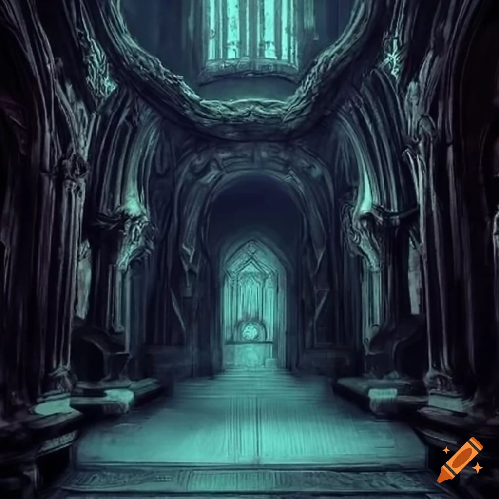 Haunting gothic corridors in a video game on Craiyon