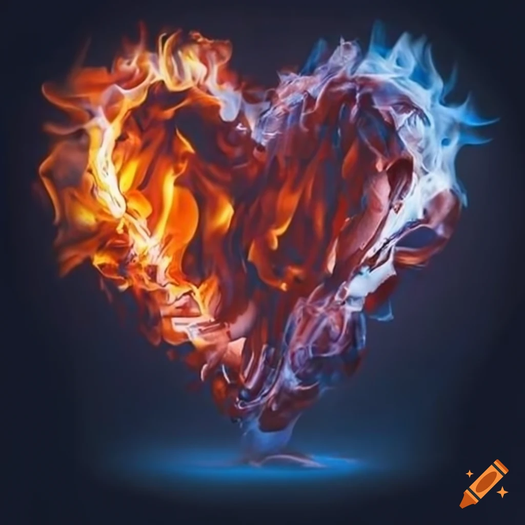 A heart made of fire and ice on Craiyon