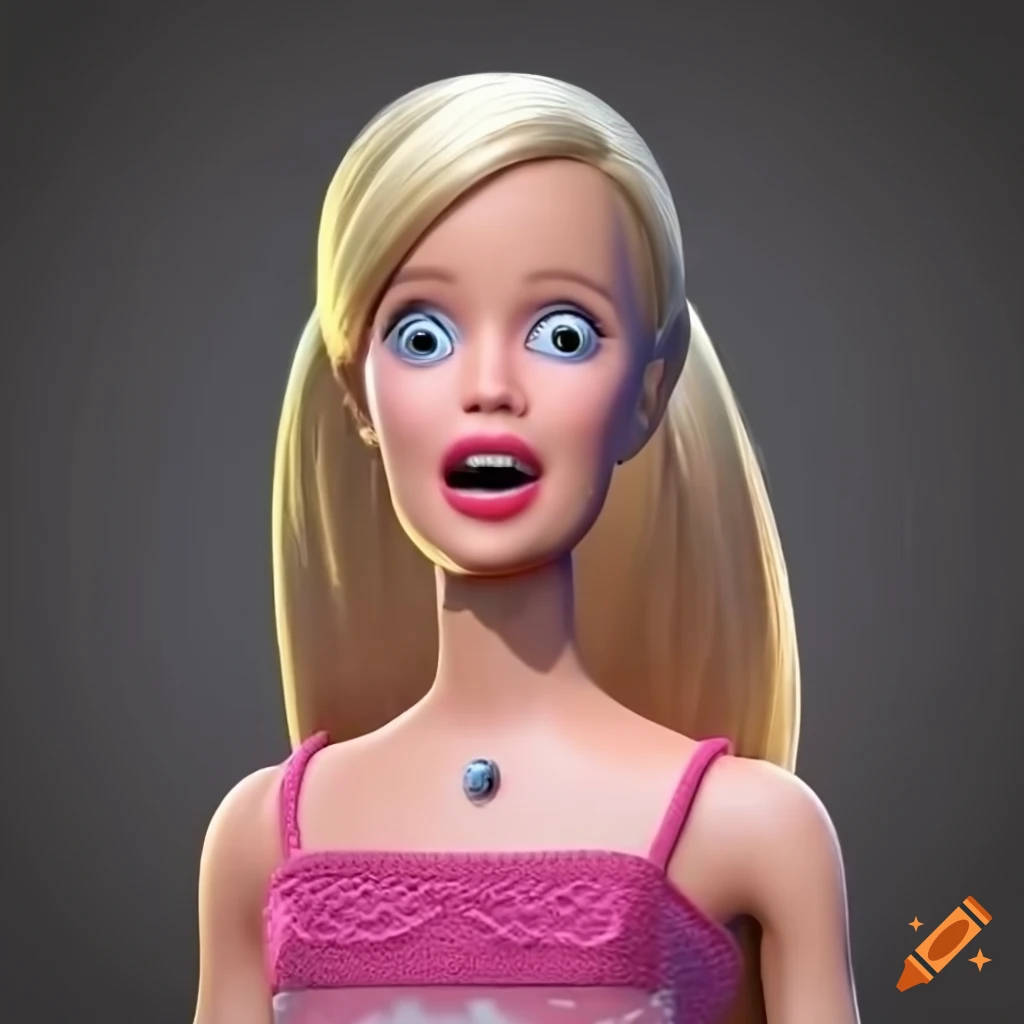 3d render of a surprised barbie doll on Craiyon