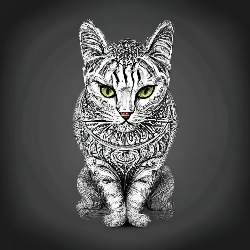 Intricate mandala style drawing of a white cat on Craiyon