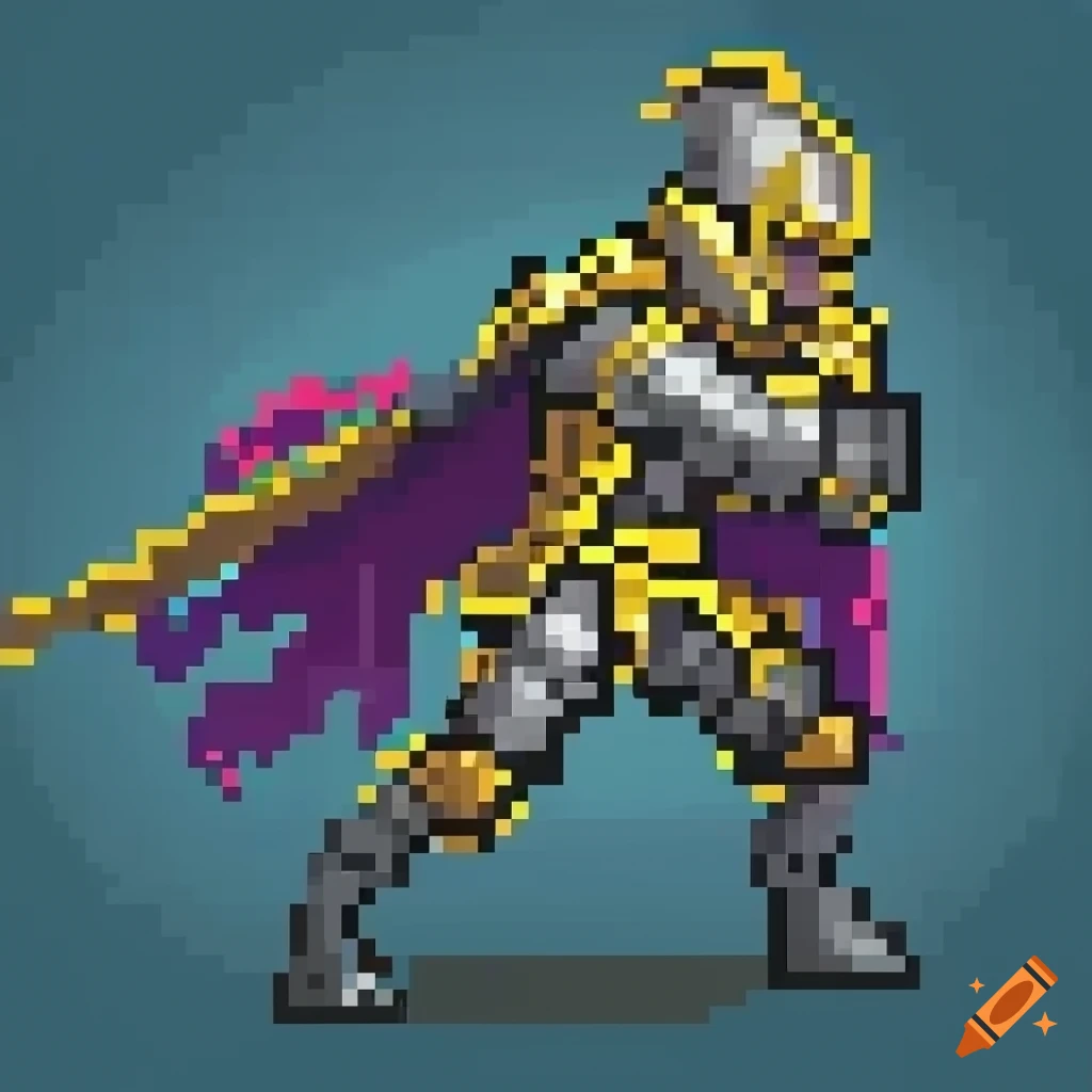 Pixel art of a brave knight on Craiyon
