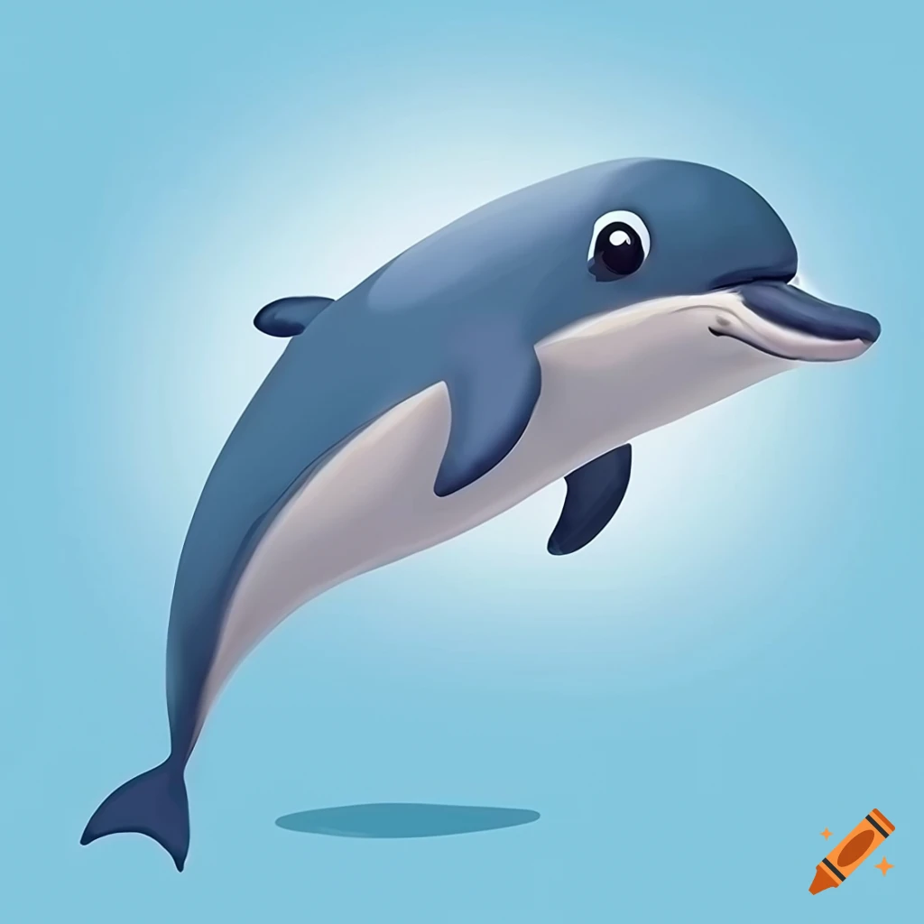 Child-friendly dolphin character for a storybook on Craiyon