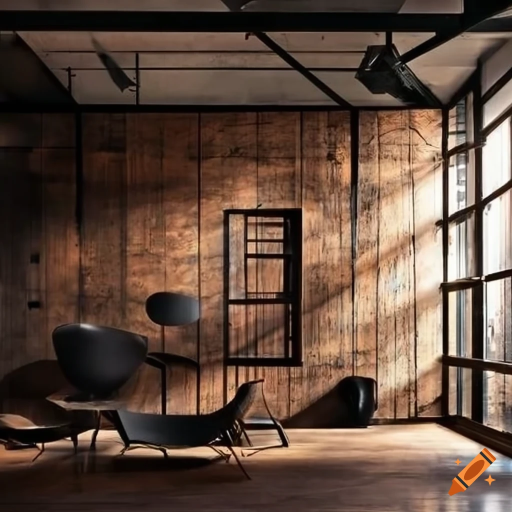 Modern industrial style studio with floor to ceiling windows on Craiyon