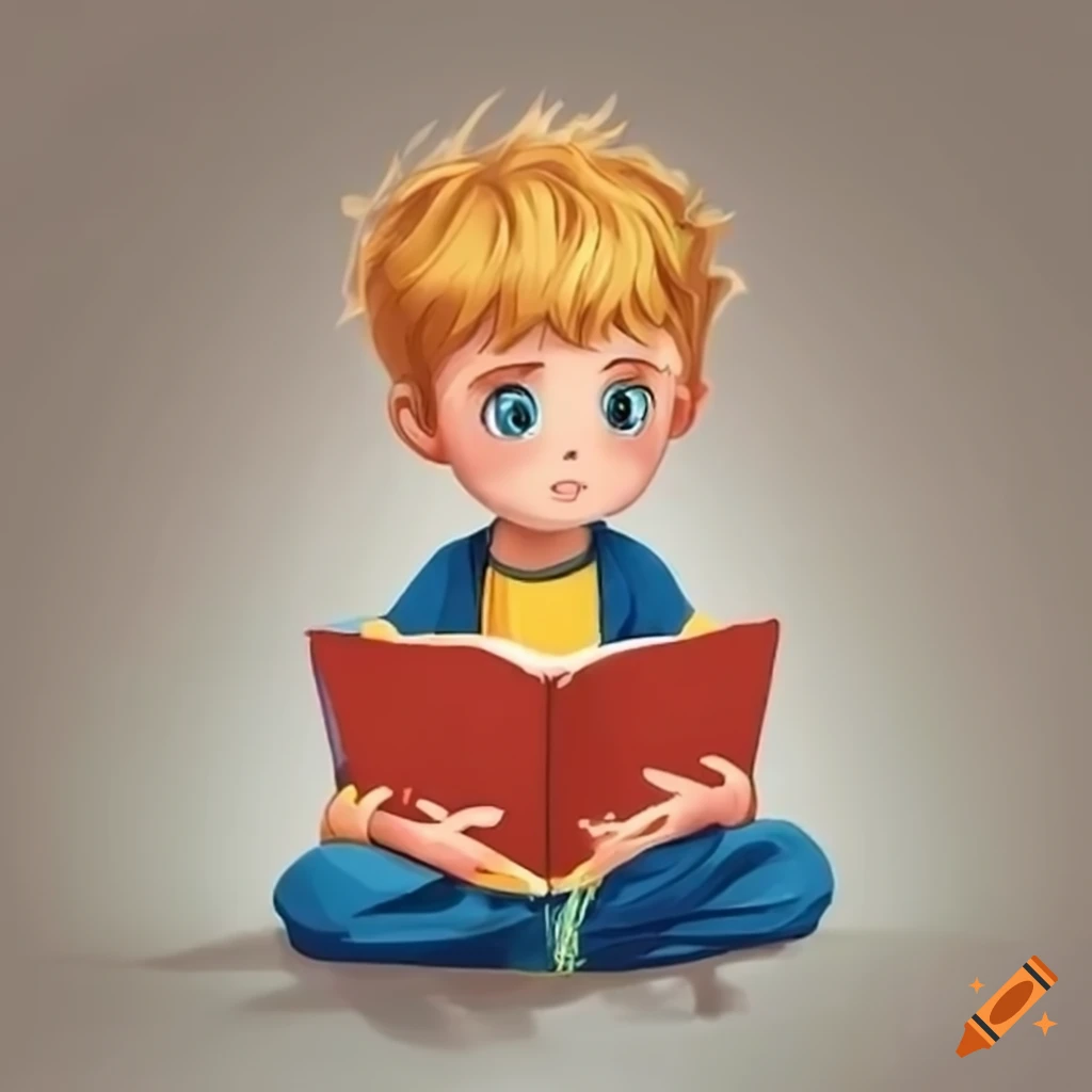 Boy surrounded by books on Craiyon