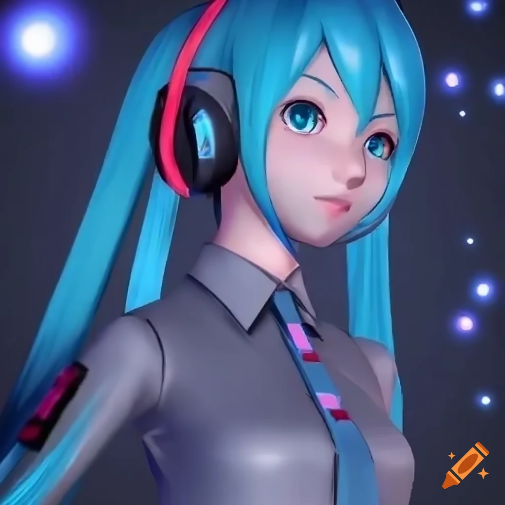 Detailed depiction of hatsune miku in blue lighting on Craiyon