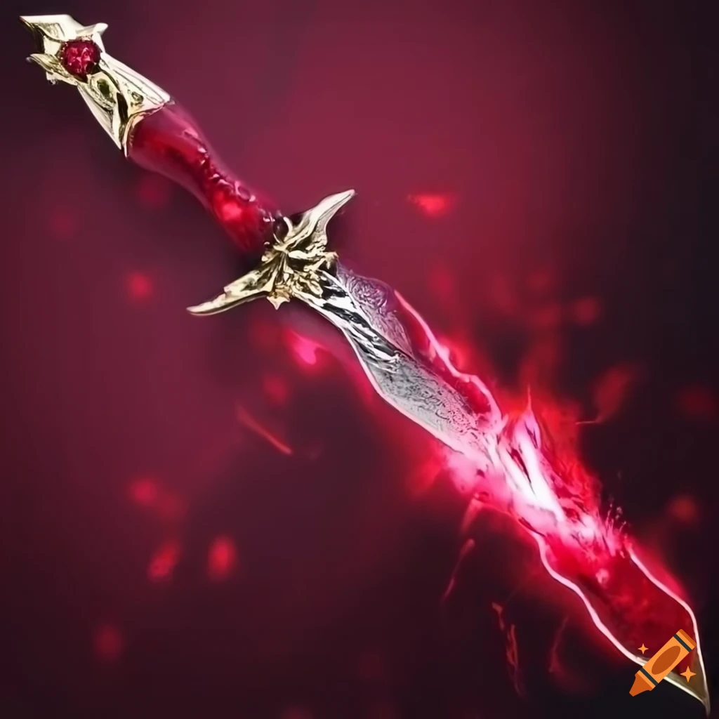 Dagger with a red ruby blade and electric sparks on Craiyon