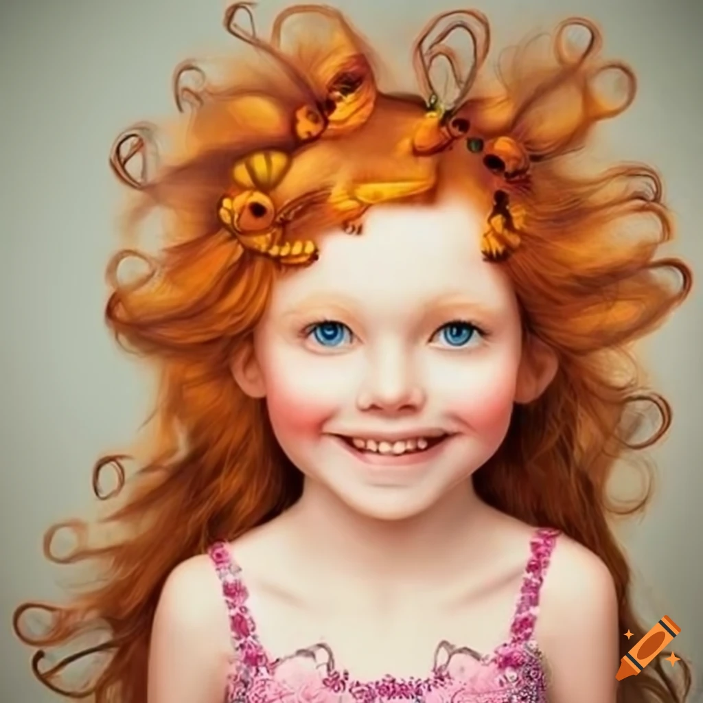 Adorable illustration of smiling ginger-haired girls on Craiyon