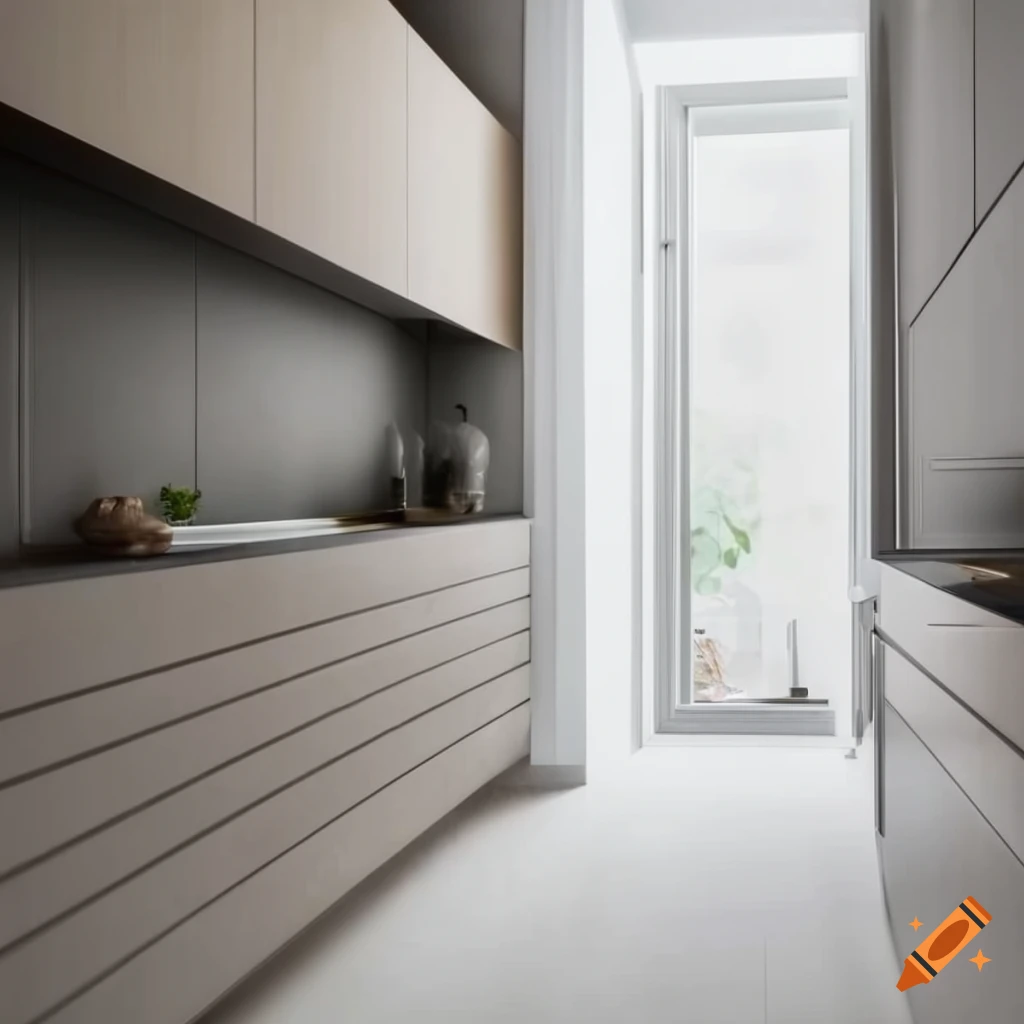 Gray minimalist kitchen with natural materials on Craiyon