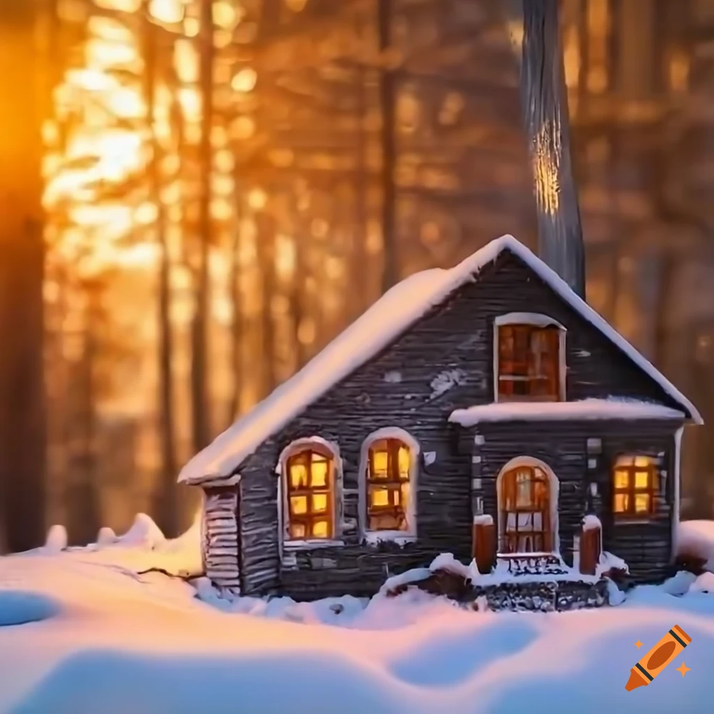 Photograph of a detailed miniature house in snowy landscape on Craiyon