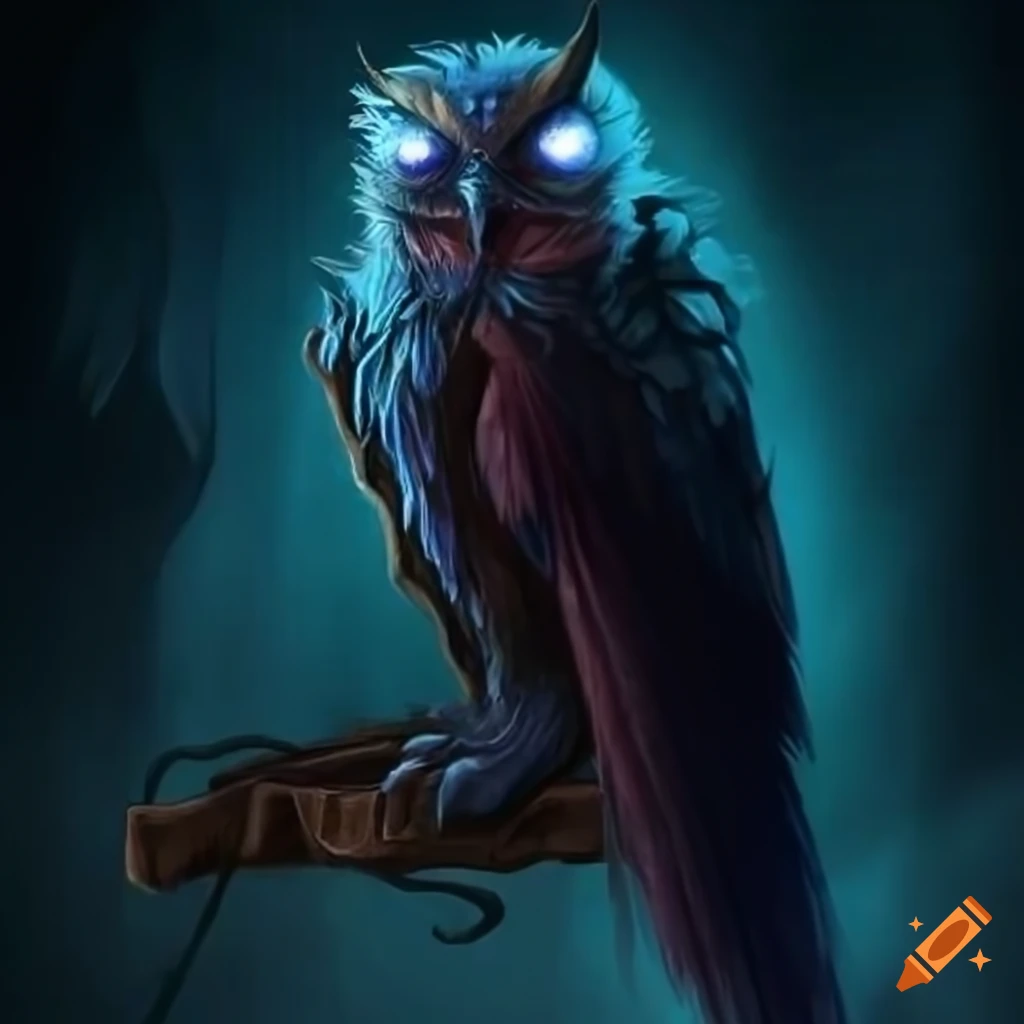 Illustration of Grinne Grimwing, a legendary owl with black feathers ...