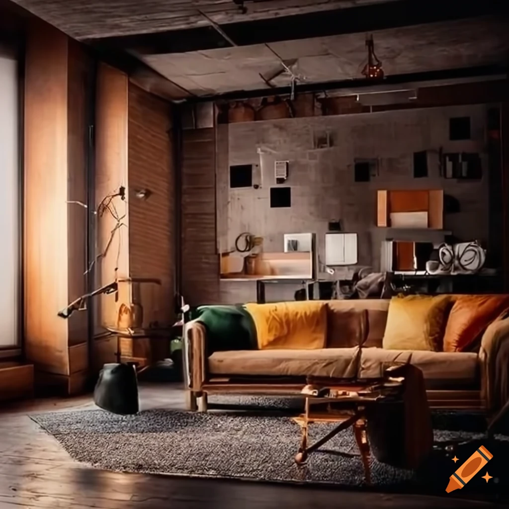 Modern industrial style studio with floor to ceiling windows on Craiyon