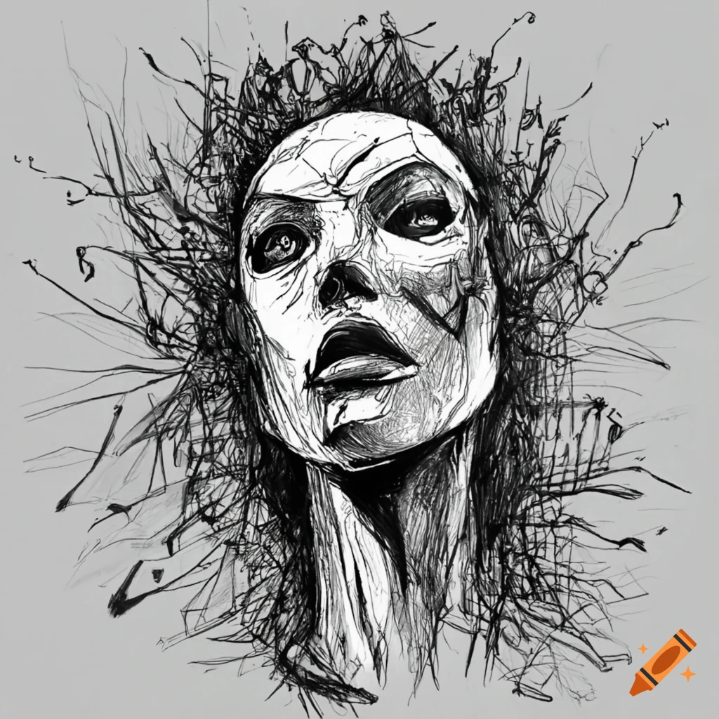 Black and white drawing with a dark and mysterious vibe on Craiyon