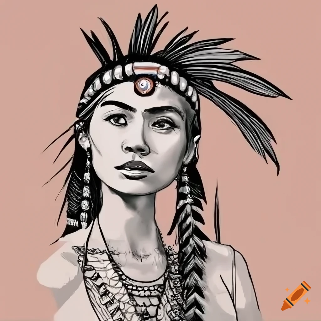 Simple ink drawing of a native female on Craiyon