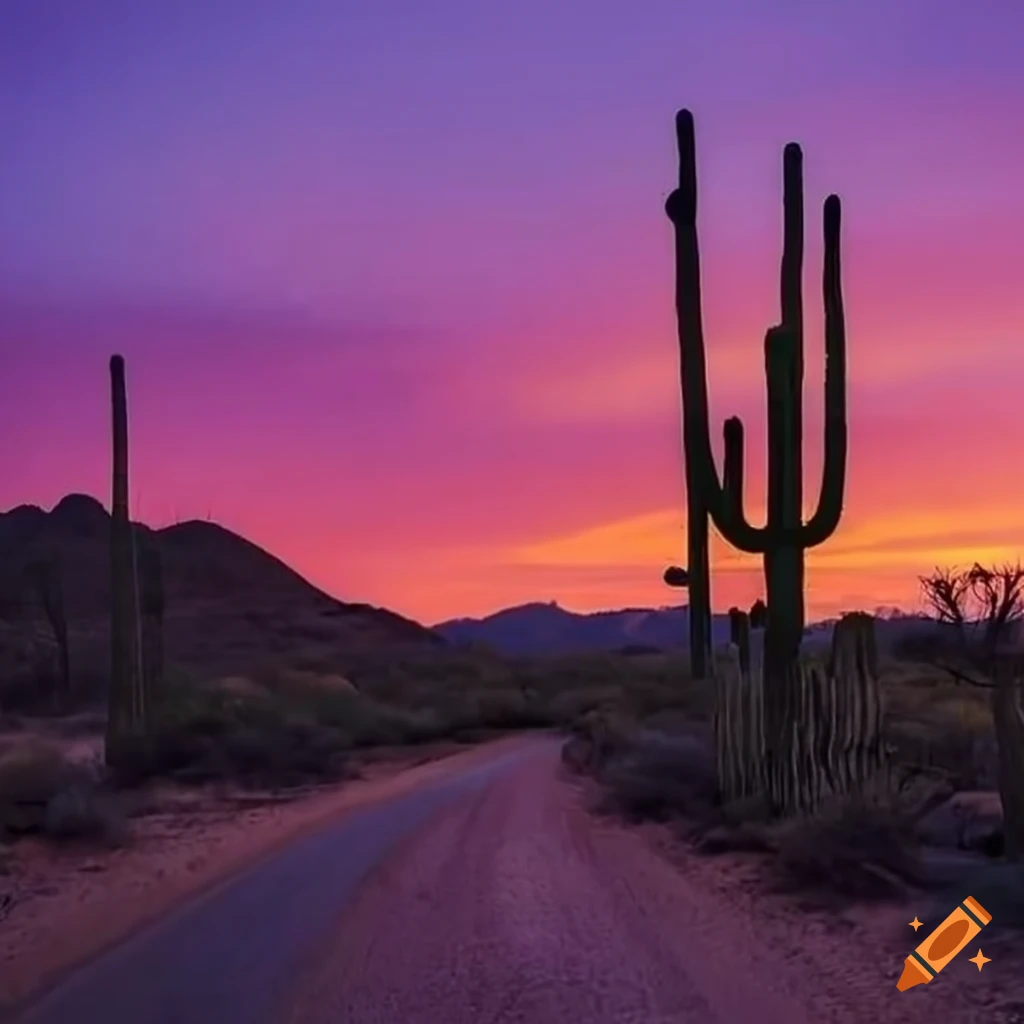 Desert Sunset Through Cactus