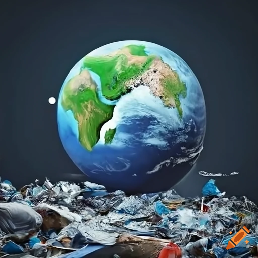 Illustration of the earth eating garbage and pollutants on Craiyon
