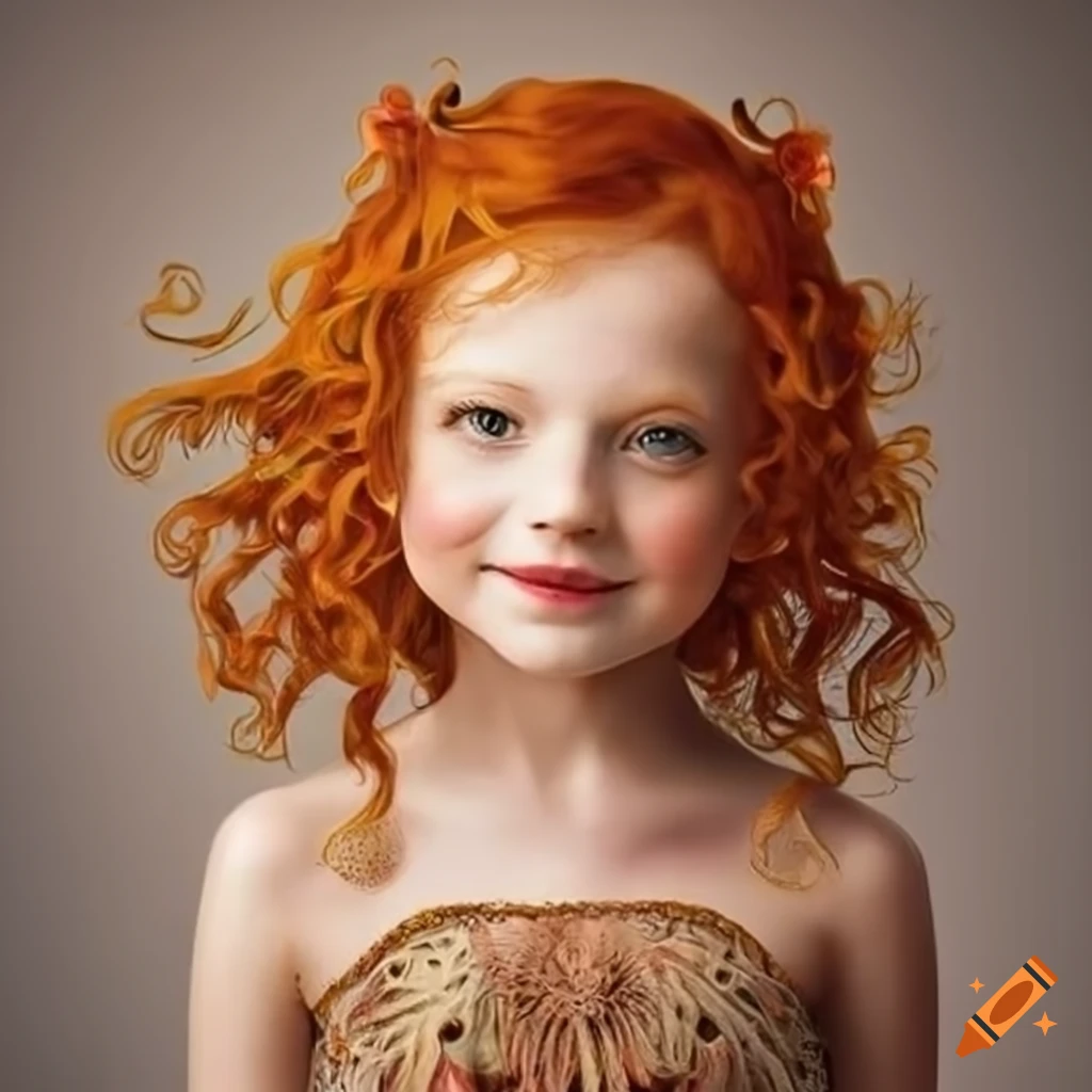 Adorable illustration of smiling ginger-haired dressed girls on Craiyon