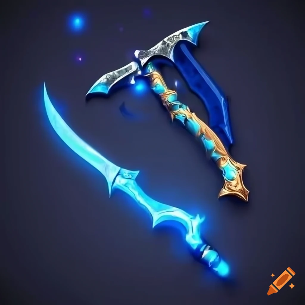 Image of glowing blue blades weapons on Craiyon