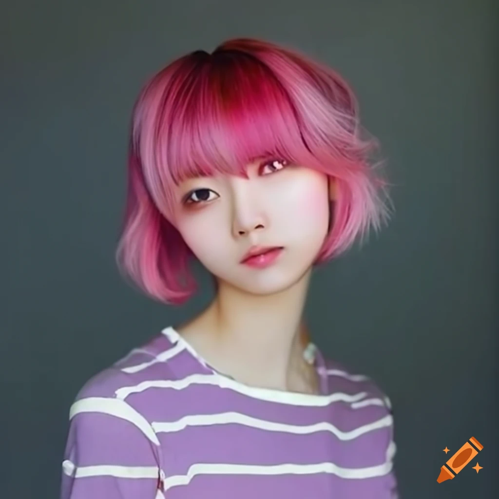 Character design of a cheerful anime girl with magenta eyes and short ...