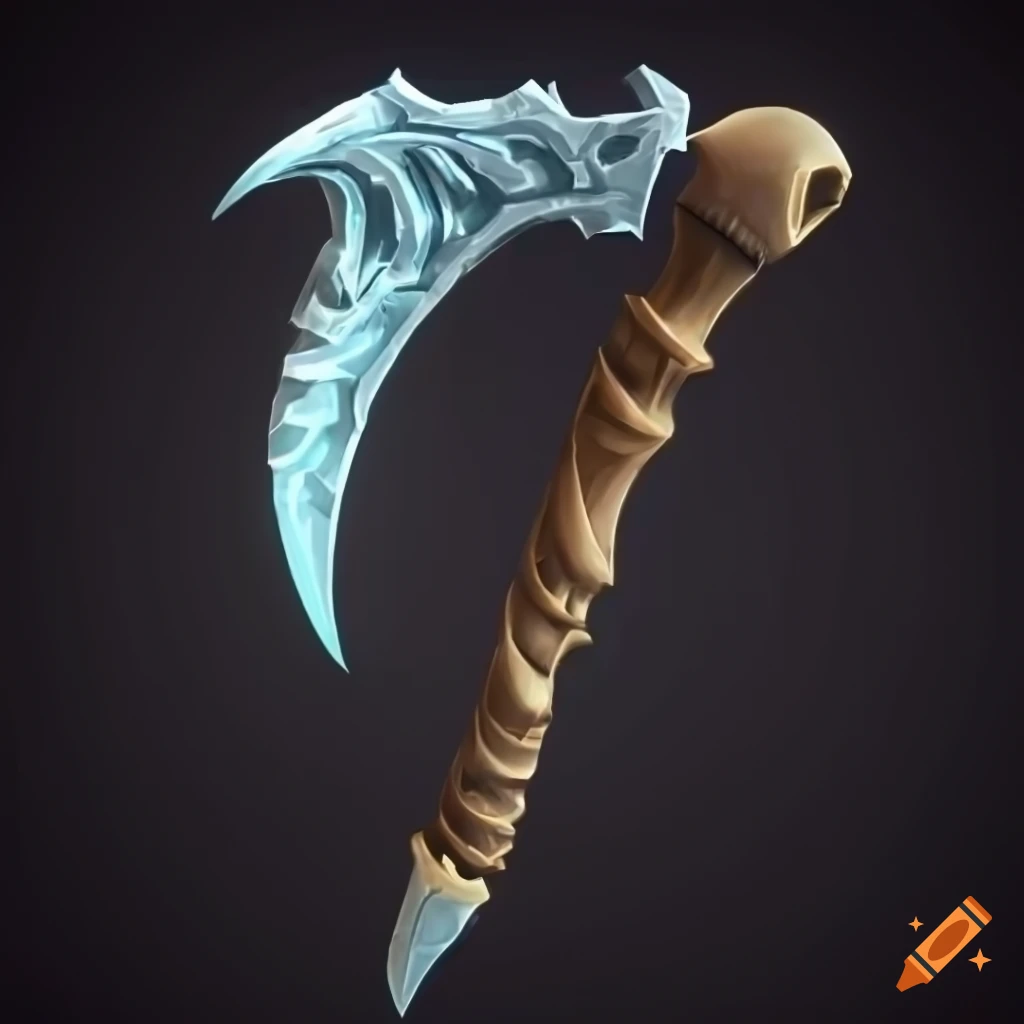 Stylized fantasy scythe with bone handle on Craiyon