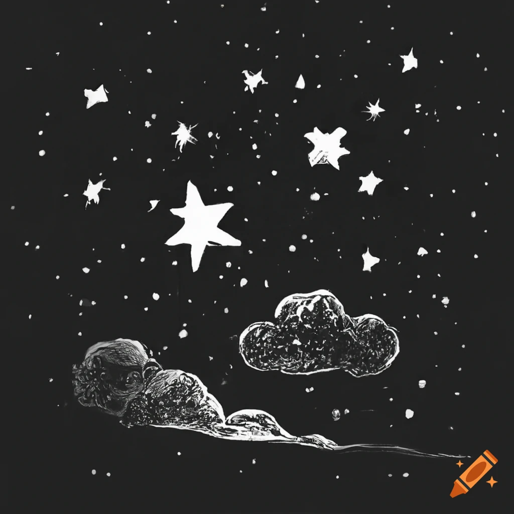 Kid-style sketch of a dreamy night sky with stars on Craiyon