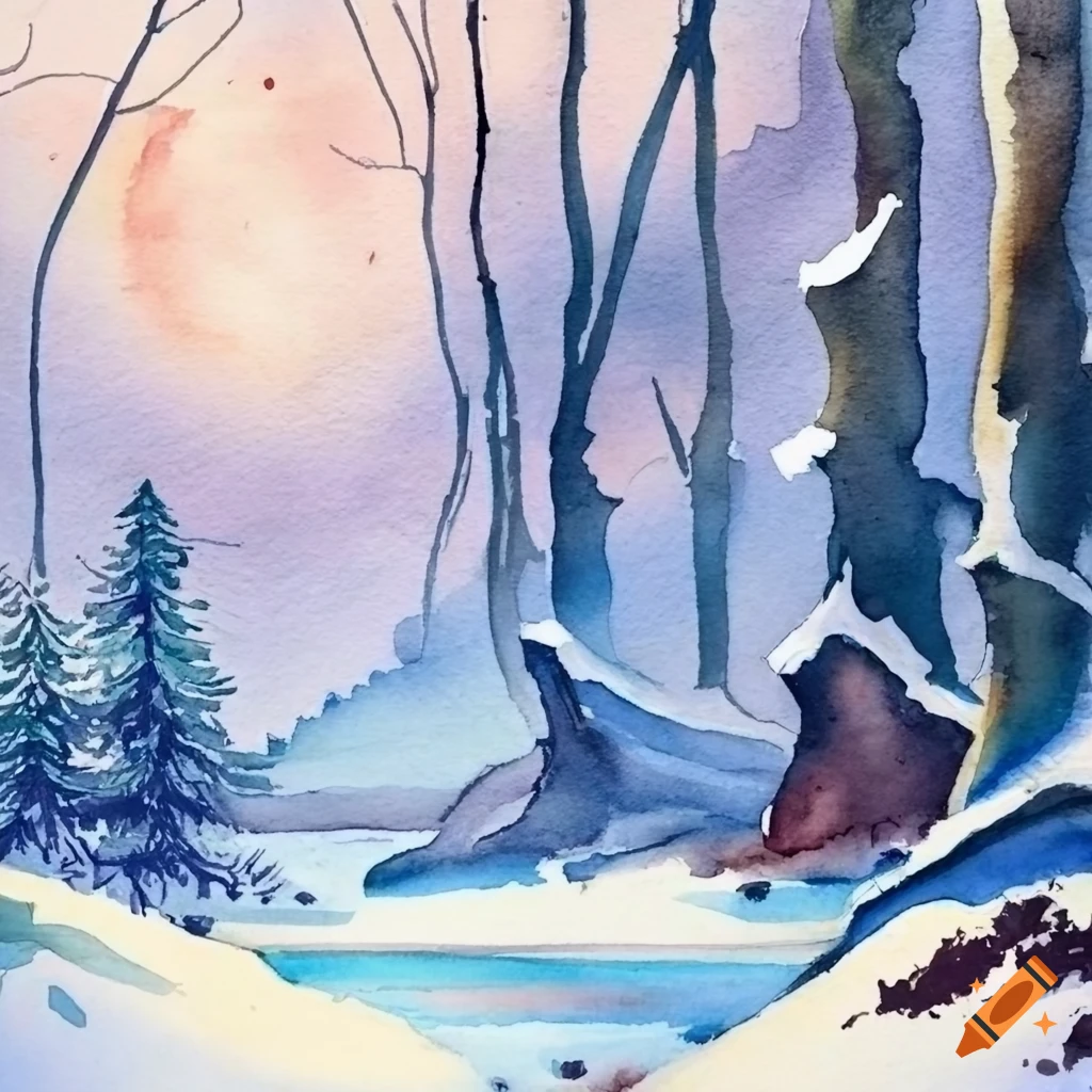 Watercolor of a winter landscape on Craiyon