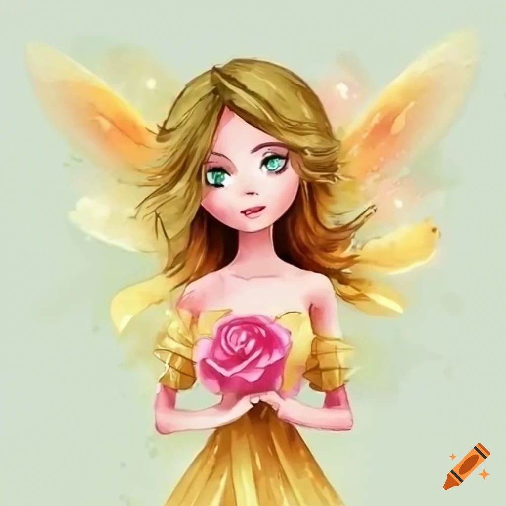 Watercolor day dreamer fairy with a rose on Craiyon