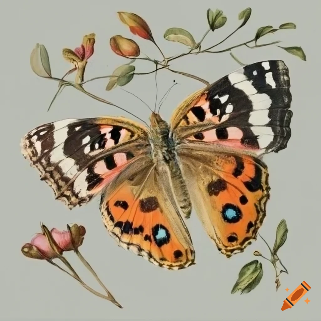 Scientific illustration of a Painted Lady Butterfly on Craiyon