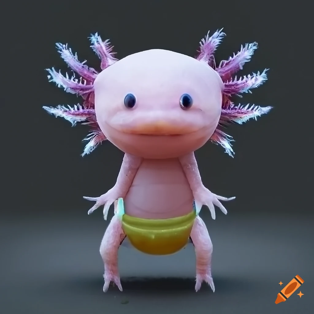 Adorable axolotl standing in gravel roads on Craiyon