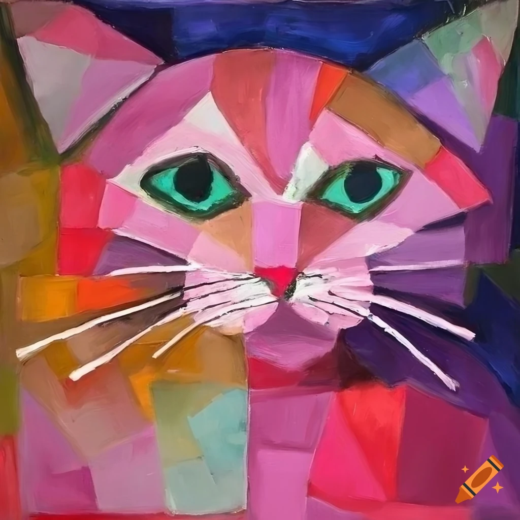 Abstract pink cat oil painting in the style of Paul Klee on Craiyon