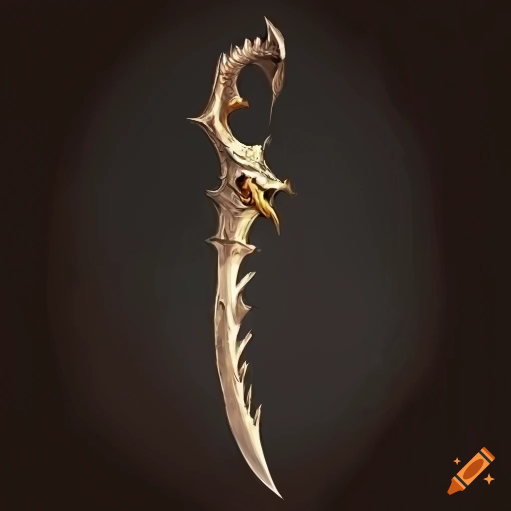 Concept art of a dragon bone sword on Craiyon