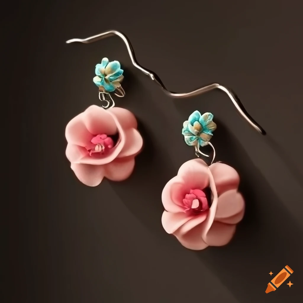 Hyper Realistic Flower Earrings In Polymer Clay On Craiyon