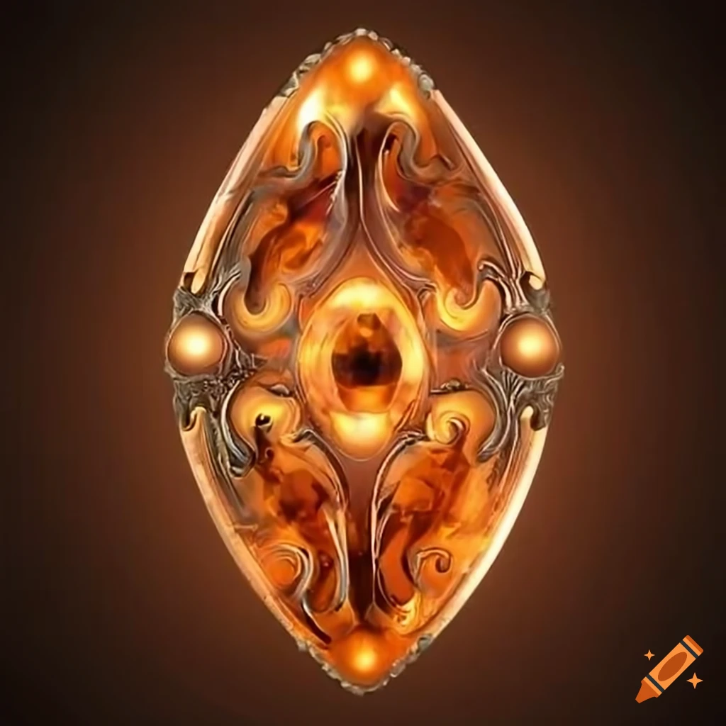 Orange topaz mythical shield with glowing lights on Craiyon