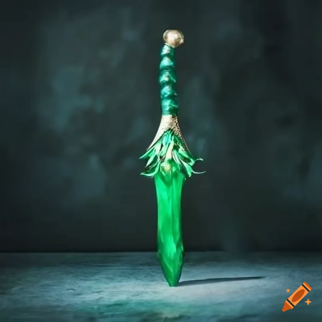 Sword with green emerald blade and electric aura on Craiyon