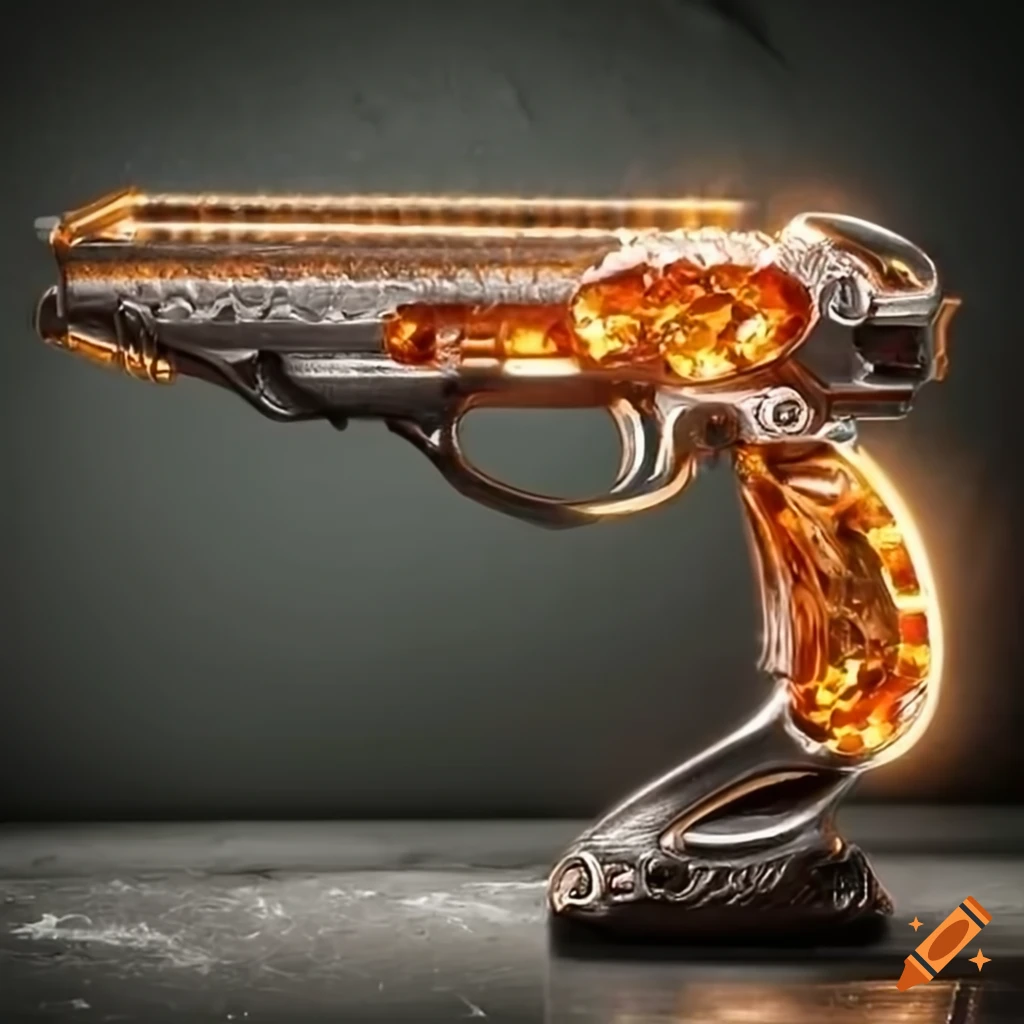 Image of an alien gun with glowing orange accents on Craiyon