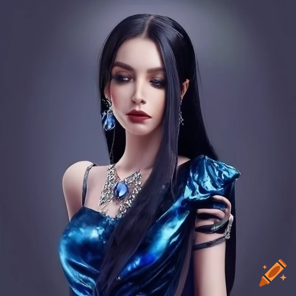 Image of an ethereal princess in a dark blue dress on Craiyon