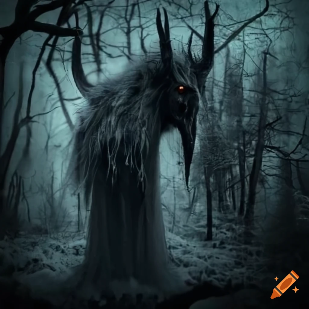 Haunted forest with a witch and mysteries creatures on Craiyon