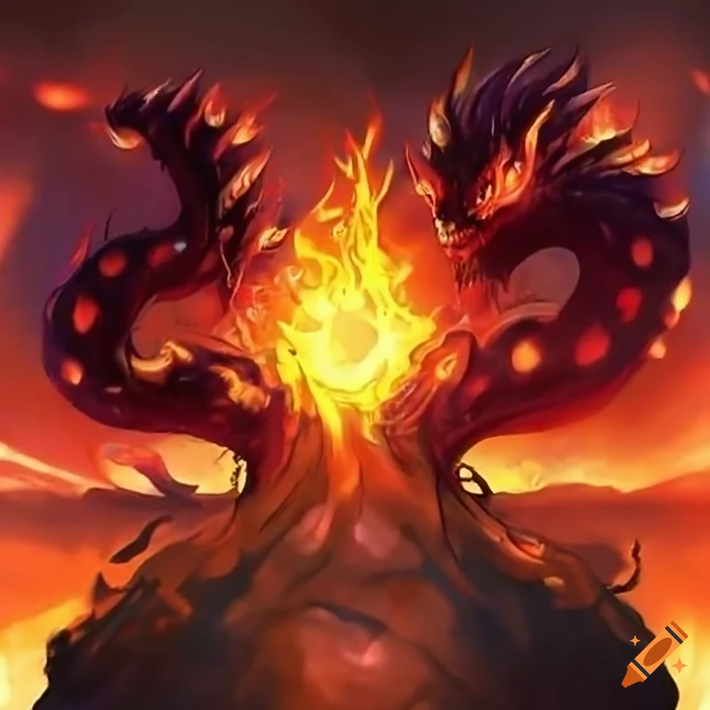 Illustration of a hydra breathing fire on Craiyon