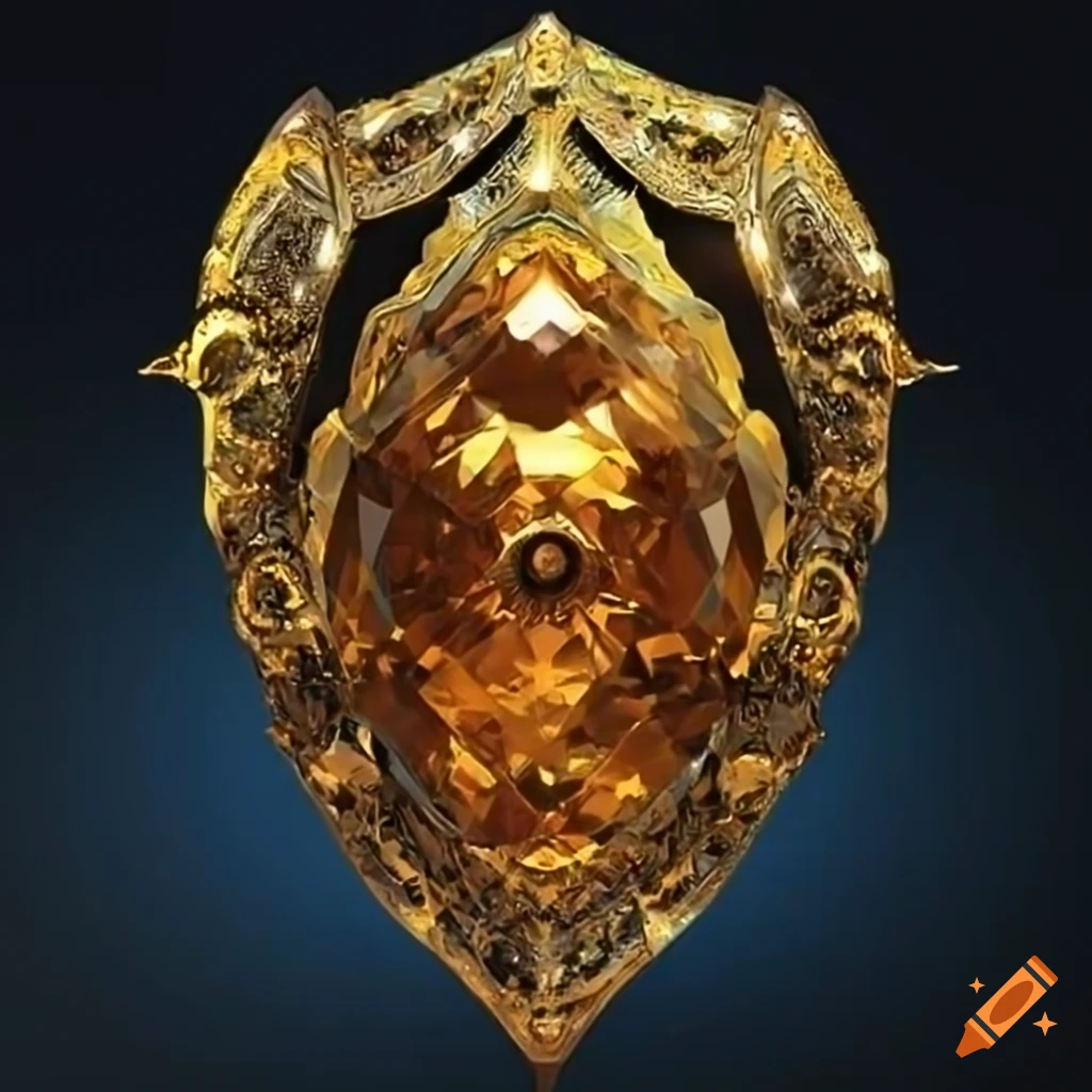 Golden shield with topaz gemstones