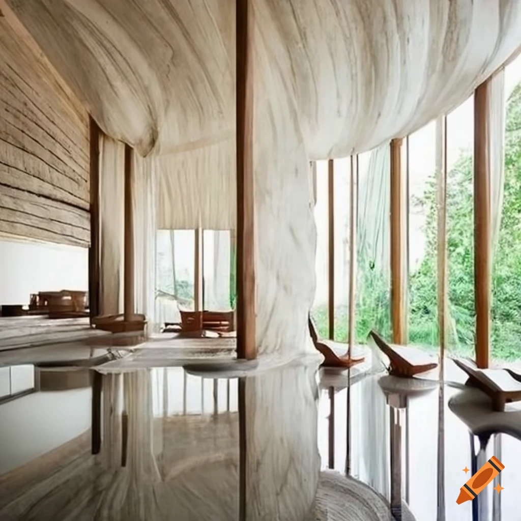 Luxury resort lobby with organic architecture on Craiyon