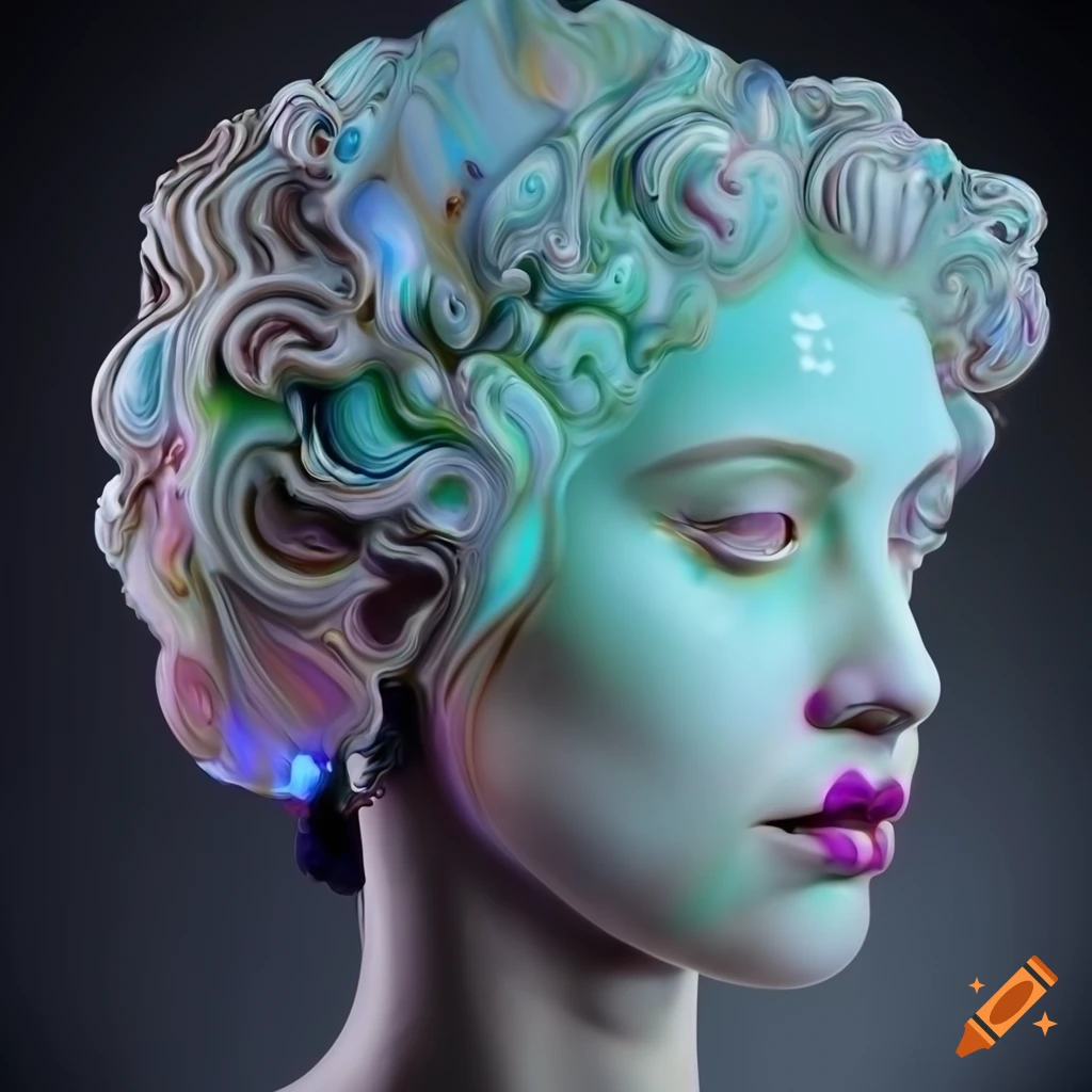 Intricate sculpture with opalescent marble figures on Craiyon