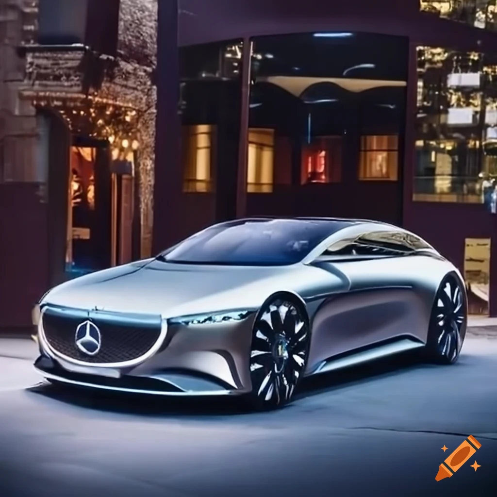 Silver mercedes-benz eq vision neon city concept car on Craiyon
