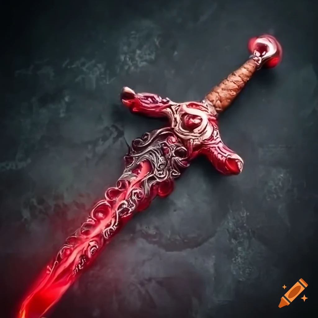 Sword with a red garnet blade emitting electricity on Craiyon