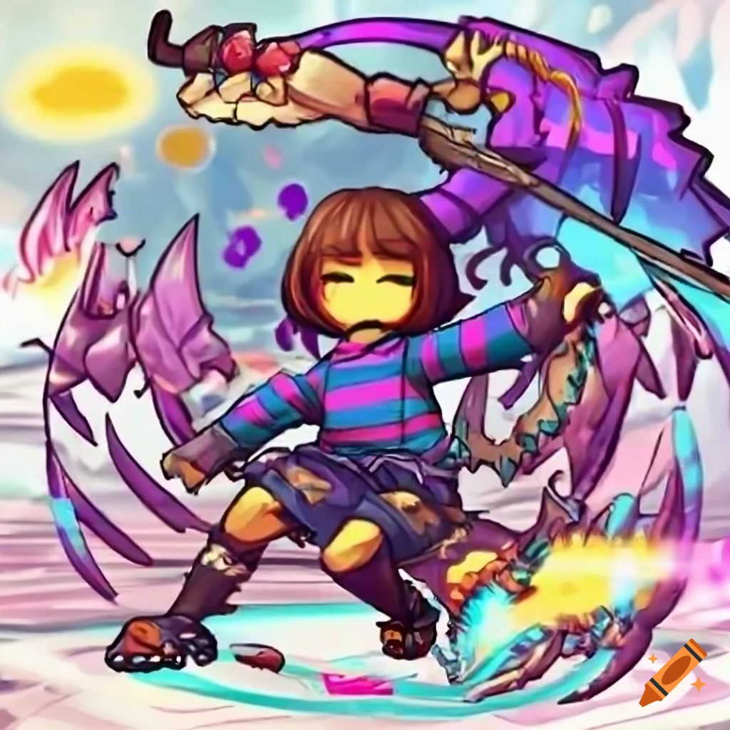 Monster strike style illustration of frisk on Craiyon