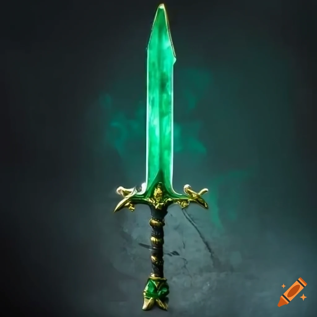 Sword with green emerald blade and sparkling electricity on Craiyon