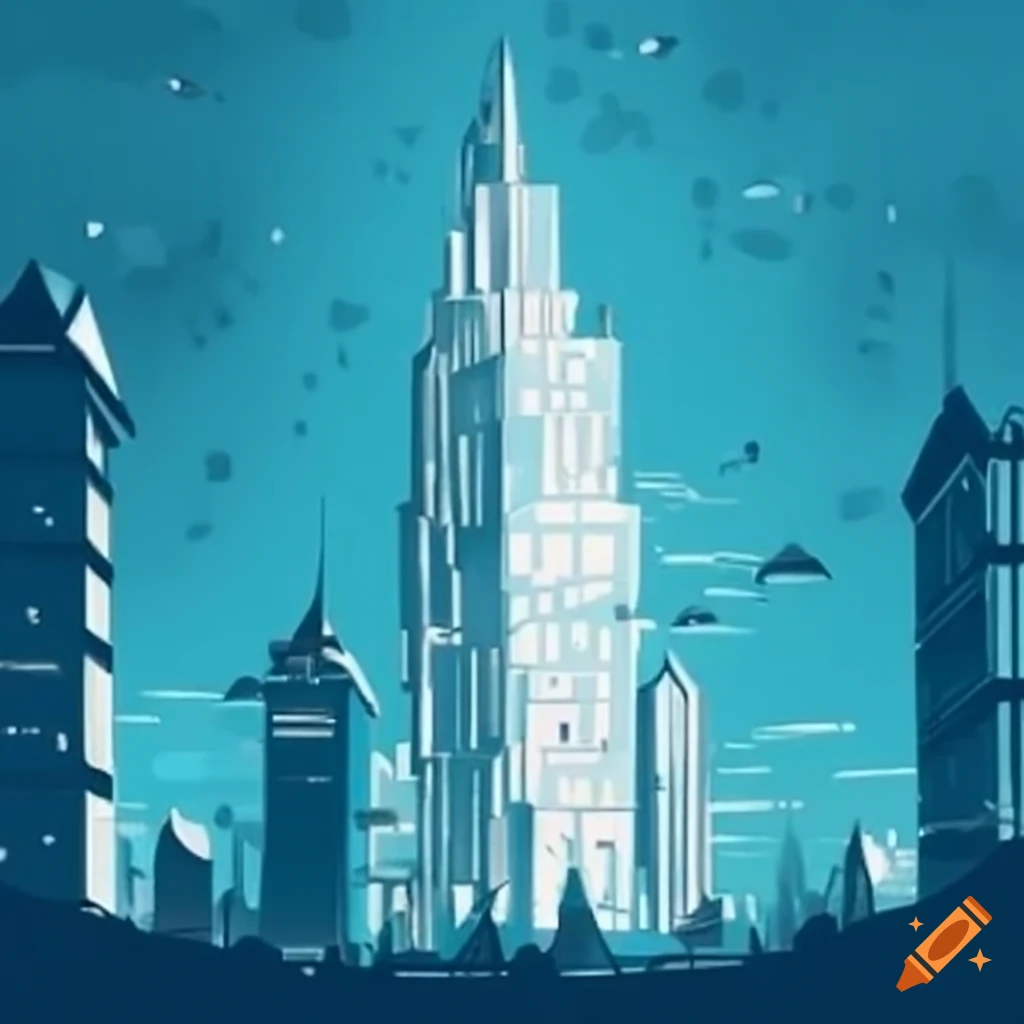 Upa style art of a floating skyscraper on Craiyon