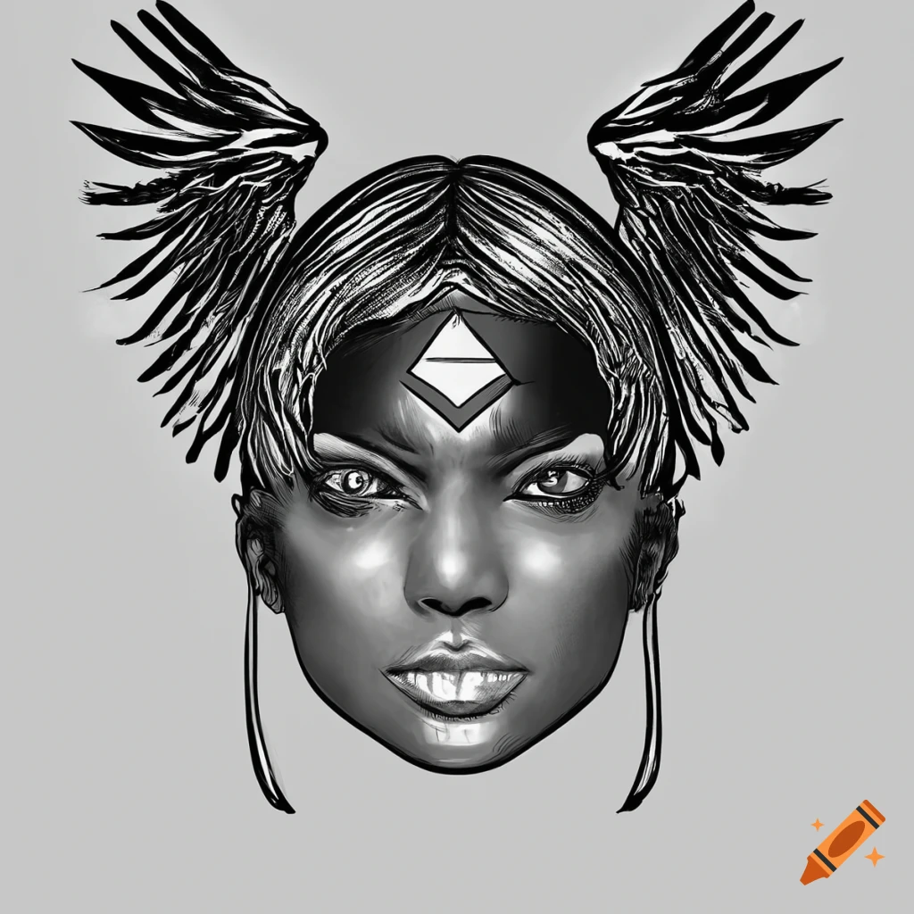 Detailed line art of a female superhero with wings on Craiyon
