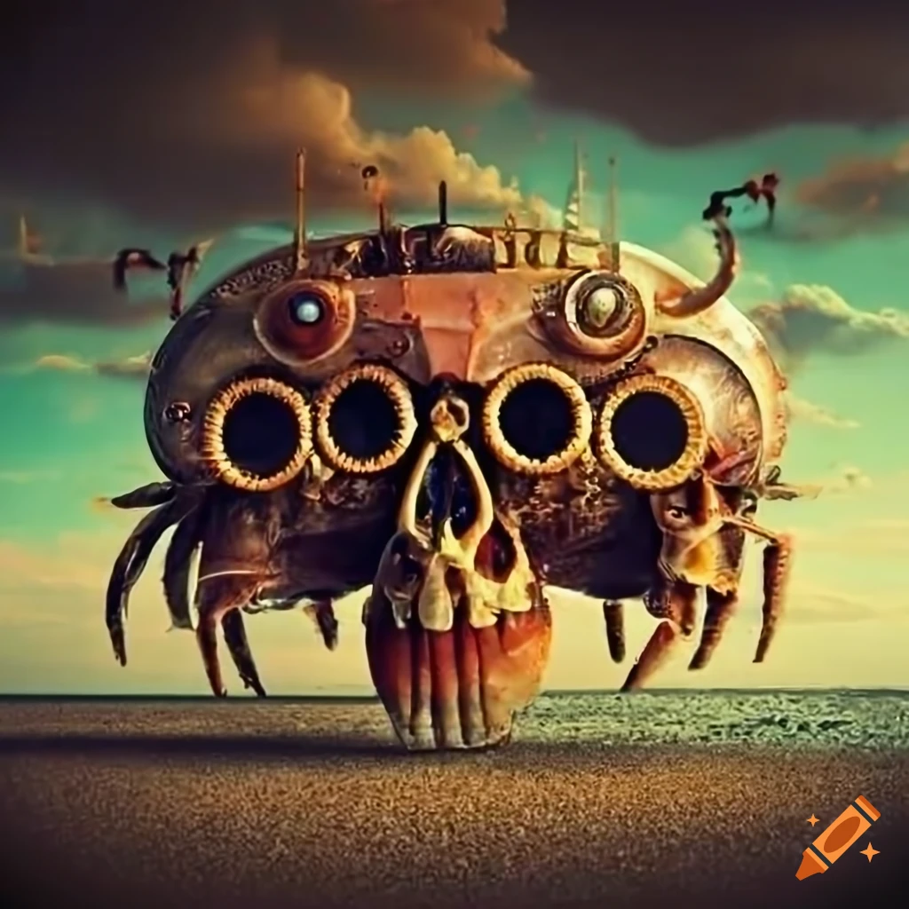 Steampunk crab machines on the beach on Craiyon