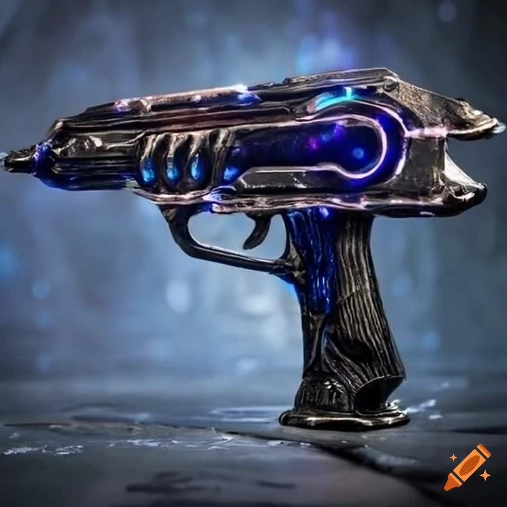 Alien gun with glowing sapphire accents on Craiyon